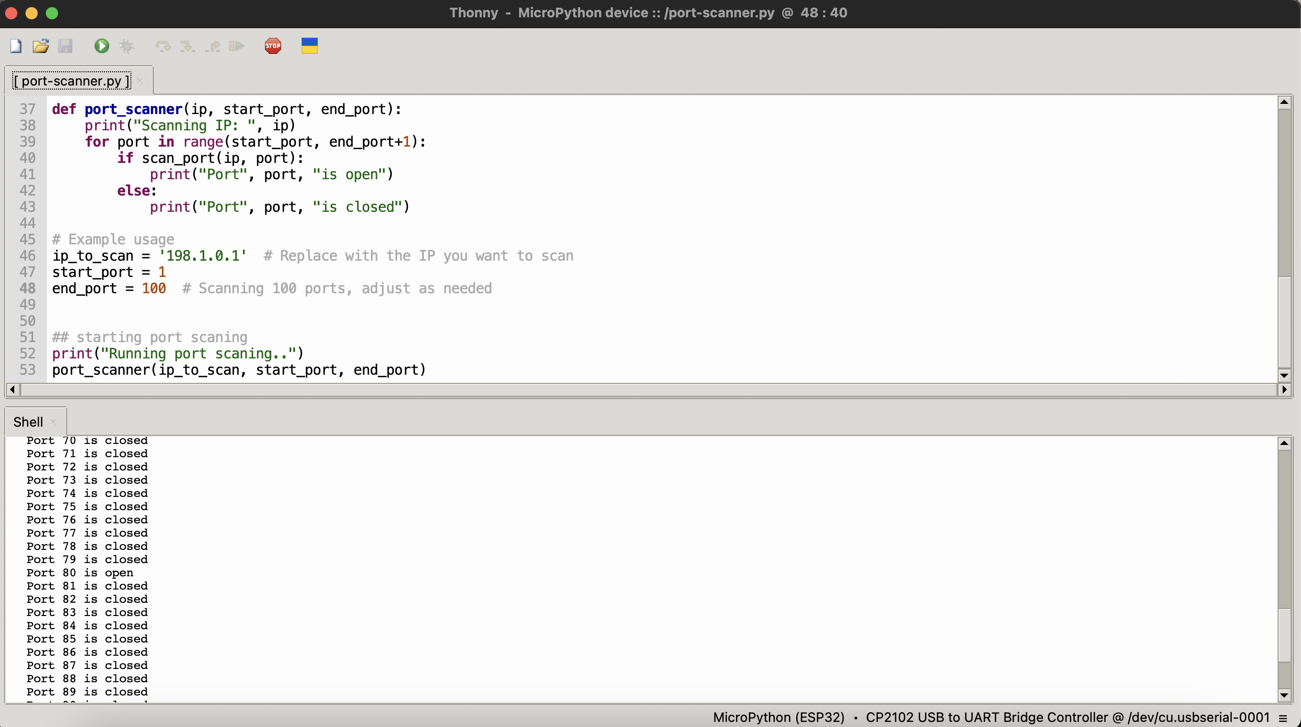 Port scanning using esp32 and micropython - KhalsaLabs